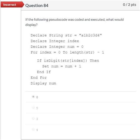 solved 0 2 pts incorrect question 74 given following pseudocode menu following statements