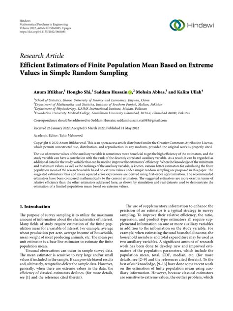 pdf efficient estimators of finite population mean based on extreme values in simple random