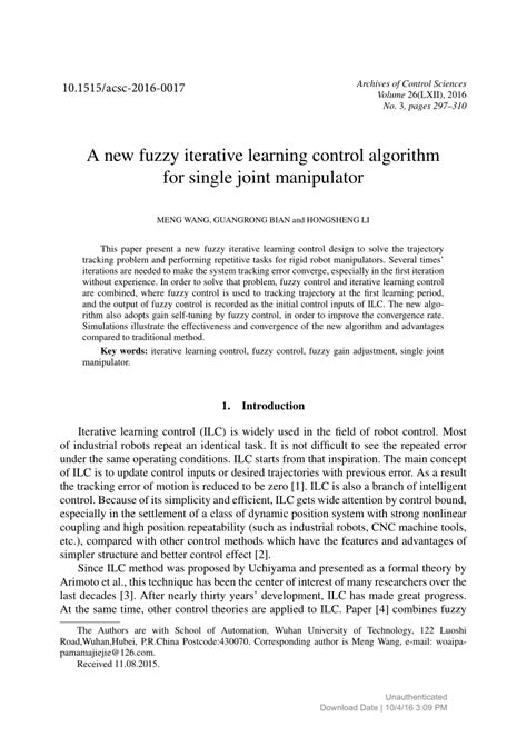 pdf a new fuzzy iterative learning control algorithm for single joint manipulator
