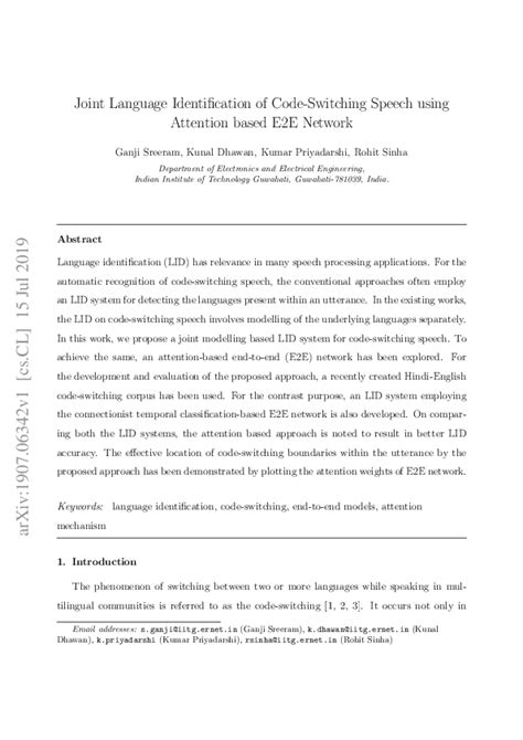 pdf joint language identification of code switching speech using attention based e2e network
