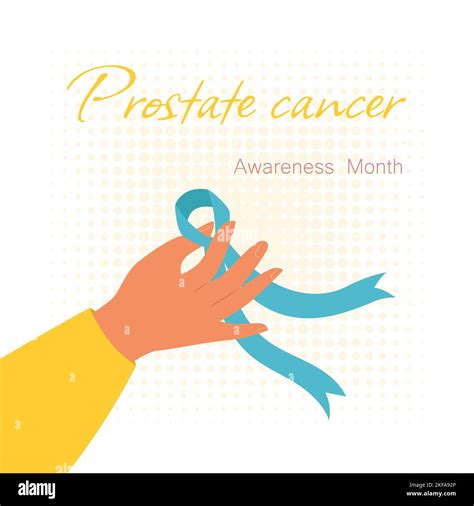 Blue Ribbon In Hand Symbol Of Prostate Cancer Vector Banner Male Cancer Awareness Month Stock