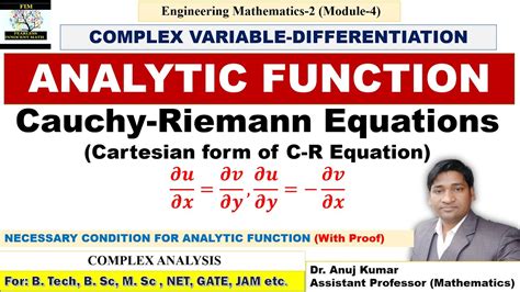 cauchy riemann equations analytic function necessary condition for analytic function youtube