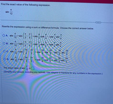 solved find the exact value of the following expression