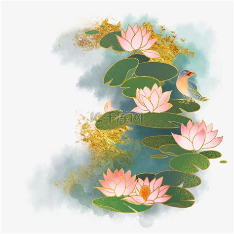 中国风荷花小鸟素材图片免费下载 千库网