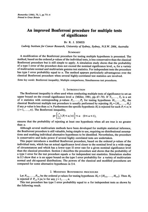 pdf an improved bonferroni procedure for multiple tests of significance