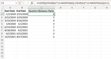 How Do I Calculate The Number Of Quarters Between Two Dates In Excel
