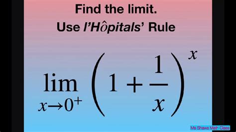 find the limit as x approaches 0 of 1 1 x x l hopital s rule youtube