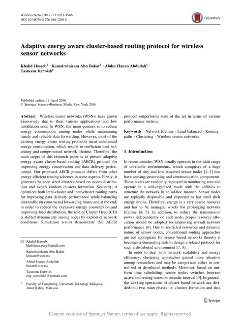 adaptive energy aware cluster based routing protocol for wireless sensor networks request pdf