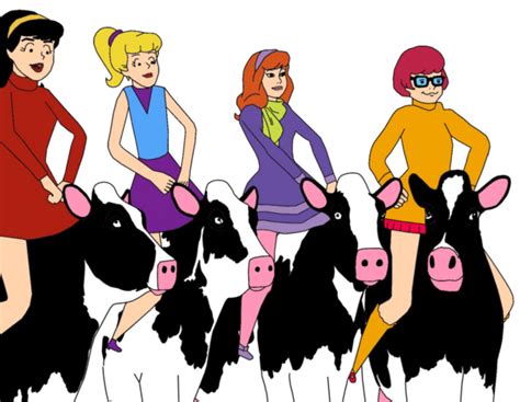 Betty Daphne Velma And Veronica Ride Cow By Maxamizerblake On Deviantart