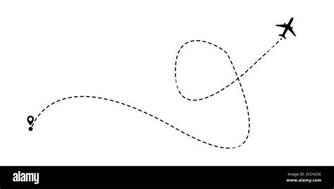 Airplane Line Path Vector Icon Of Air Plane Flight Route With Start