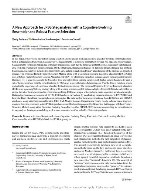 a new approach for jpeg steganalysis with a cognitive evolving ensembler and robust feature