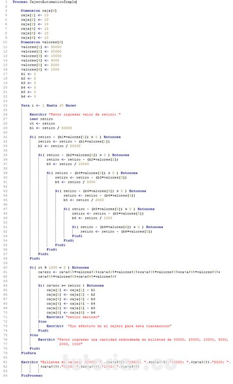Arreglos PSeint Cajero Automatico Simple Tutorias Co