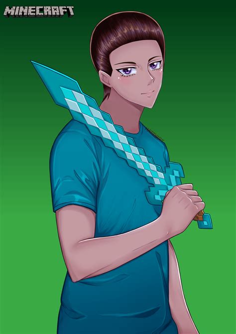 Steve Anime Version Minecraft Hazzyart 插图 Art Street