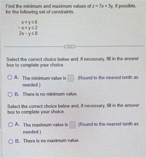 solved find the minimum and maximum values of z 7x 3y if