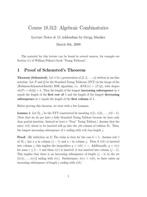 course 18 312 algebraic combinatorics 1 proof of schensted s theorem pdf algebra