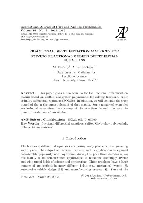 pdf fractional differentiation matrices for solving fractional orders differential equations