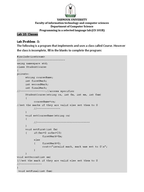 lab 10 classes lab problem 1 pdf method computer programming models of computation