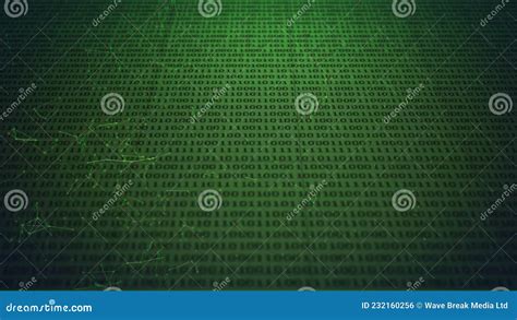 Animation Of Network Of Connection Over Binary Coding Processing Stock
