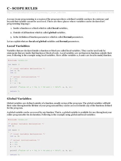 c scope rules local variables pdf variable computer science subroutine