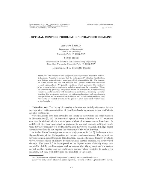 pdf optimal control problems on stratified domains