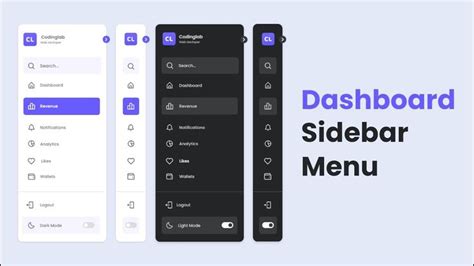 Responsive Sidebar Menu In Html Css And Javascript Darklight Mode Menu Template Menu Css Css