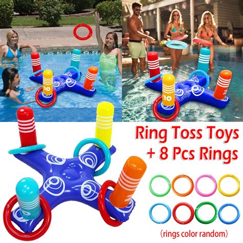 Swimming Pool Inflatable Ring Toss Game Toys With 8 Rings Floating Swimming Pool Ring Toss Toys