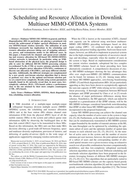 pdf scheduling and resource allocation in downlink multiuser mimo ofdma systems