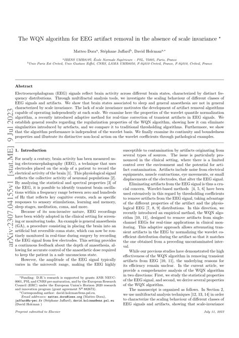 pdf the wqn algorithm for eeg artifact removal in the absence of scale invariance