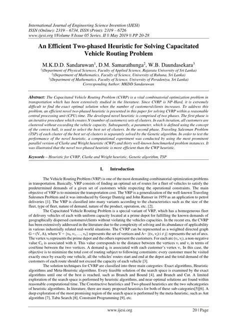 pdf an efficient two phased heuristic for solving capacitated vehicle routing problem