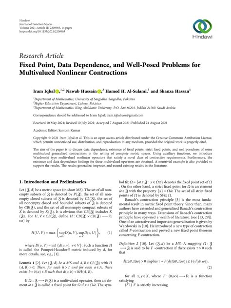 pdf fixed point data dependence and well posed problems for multivalued nonlinear contractions