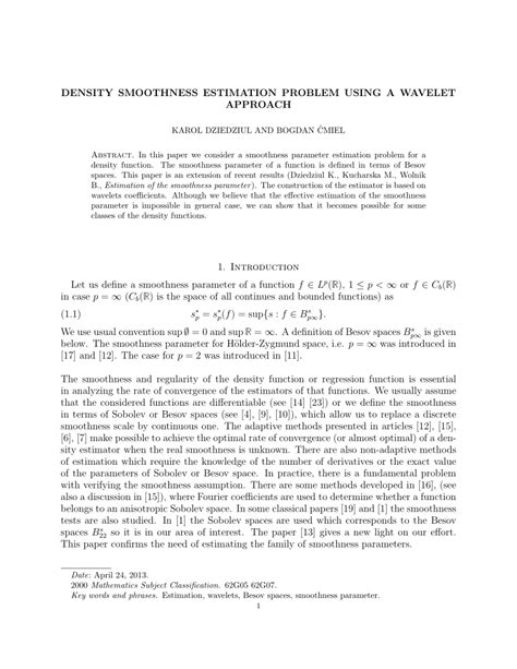 pdf density smoothness estimation problem using a wavelet approach