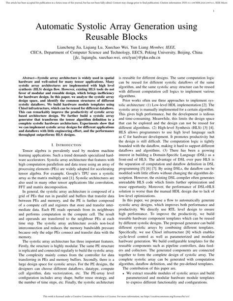 pdf automatic systolic array generation using reusable blocks