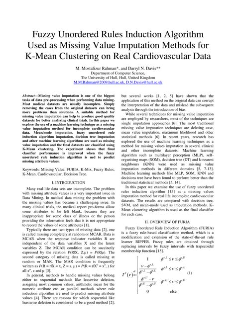 pdf fuzzy unordered rules induction algorithm used as missing value imputation methods for k