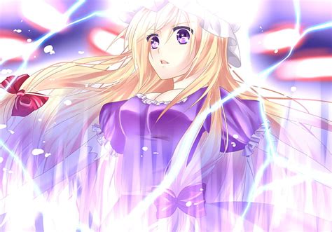 Yakumo Yukari Blonde Hair Ribbons Sexy Cute Girl Anime Touhou Purple Eyes Hd Wallpaper
