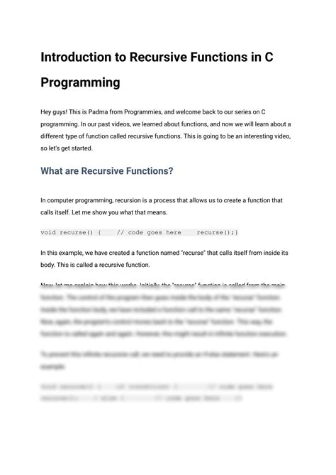 SOLUTION Introduction To Recursive Functions In C Programming Studypool