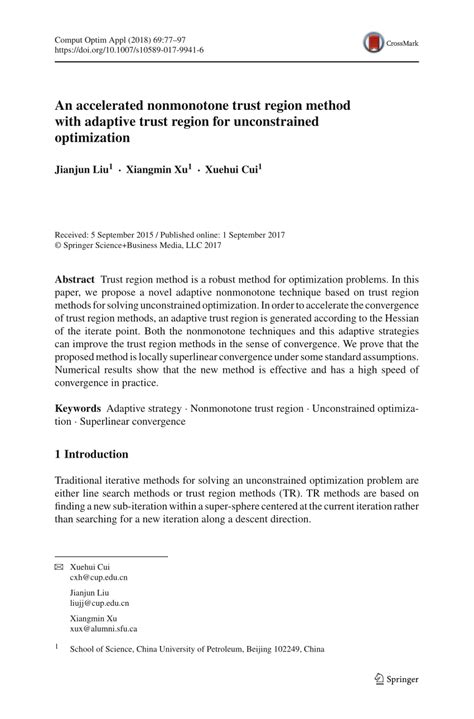 pdf an accelerated nonmonotone trust region method with adaptive trust region for