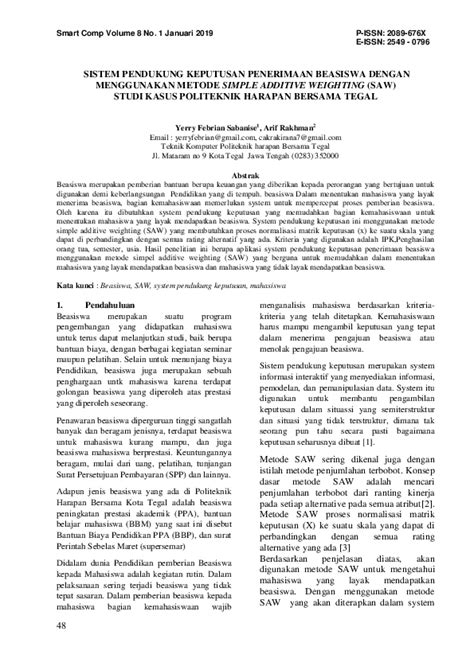 pdf sistem pendukung keputusan penerimaan beasiswa menggunakan fuzzy multiple attribute