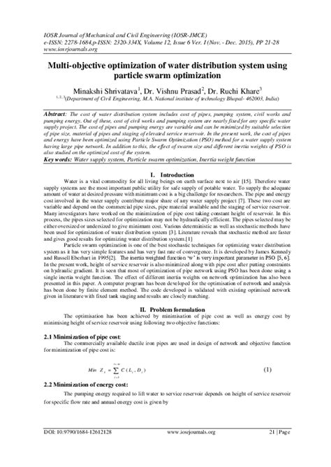 pdf multi objective optimization of water distribution system using particle swarm