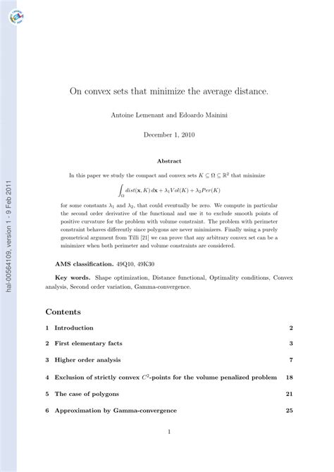 pdf on convex sets that minimize the average distance