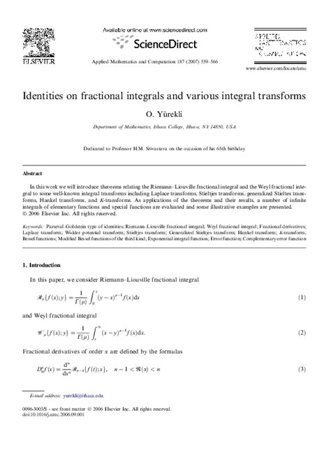 pdf identities on fractional integrals and various integral transforms osman yurekli