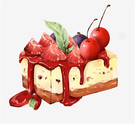 手繪甜點蛋糕插畫 甜點甜品 裝水果 巧克力素材圖案PSD和PNG圖片免費下載
