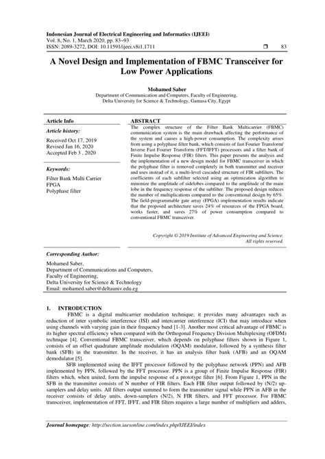 pdf a novel design and implementation of fbmc transceiver for low power applications