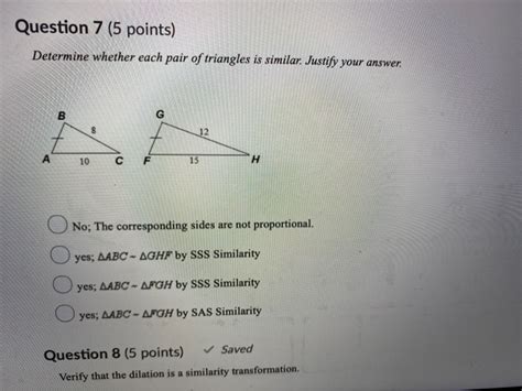solved question 7 5 points determine whether each pair of