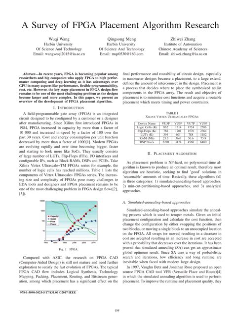 pdf a survey of fpga placement algorithm research