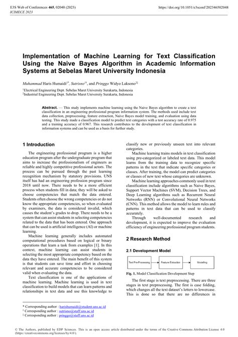 pdf implementation of machine learning for text classification using the naive bayes algorithm