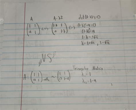 eigenvalues triangular matrix method vs characteristic equation method r linearalgebra