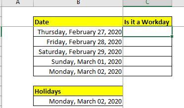 How To Find If A Day Is A Holiday Or Weekday In Excel