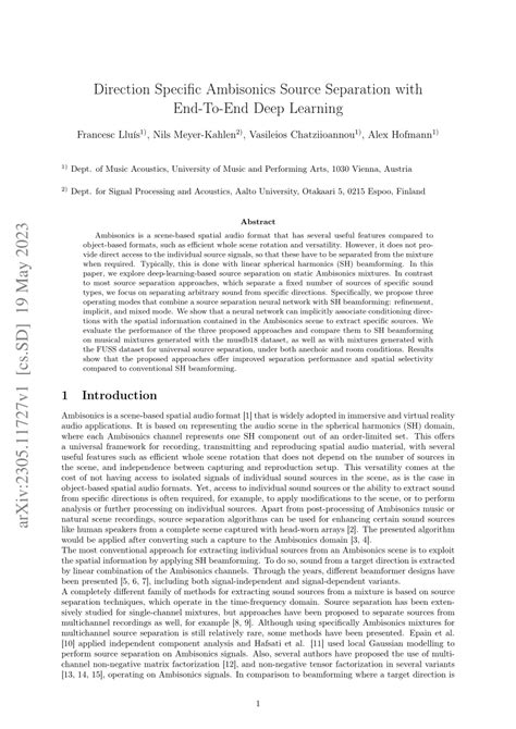 pdf direction specific ambisonics source separation with end to end deep learning