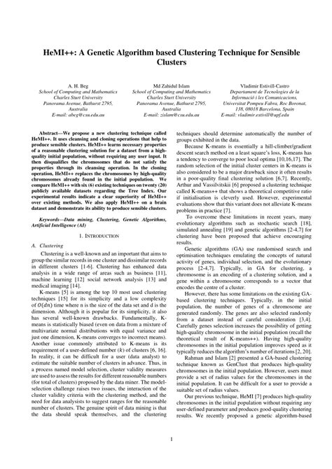 pdf hemi a genetic algorithm based clustering technique for sensible clusters