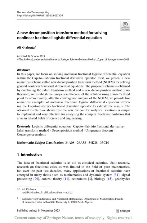 a new decomposition transform method for solving nonlinear fractional logistic differential
